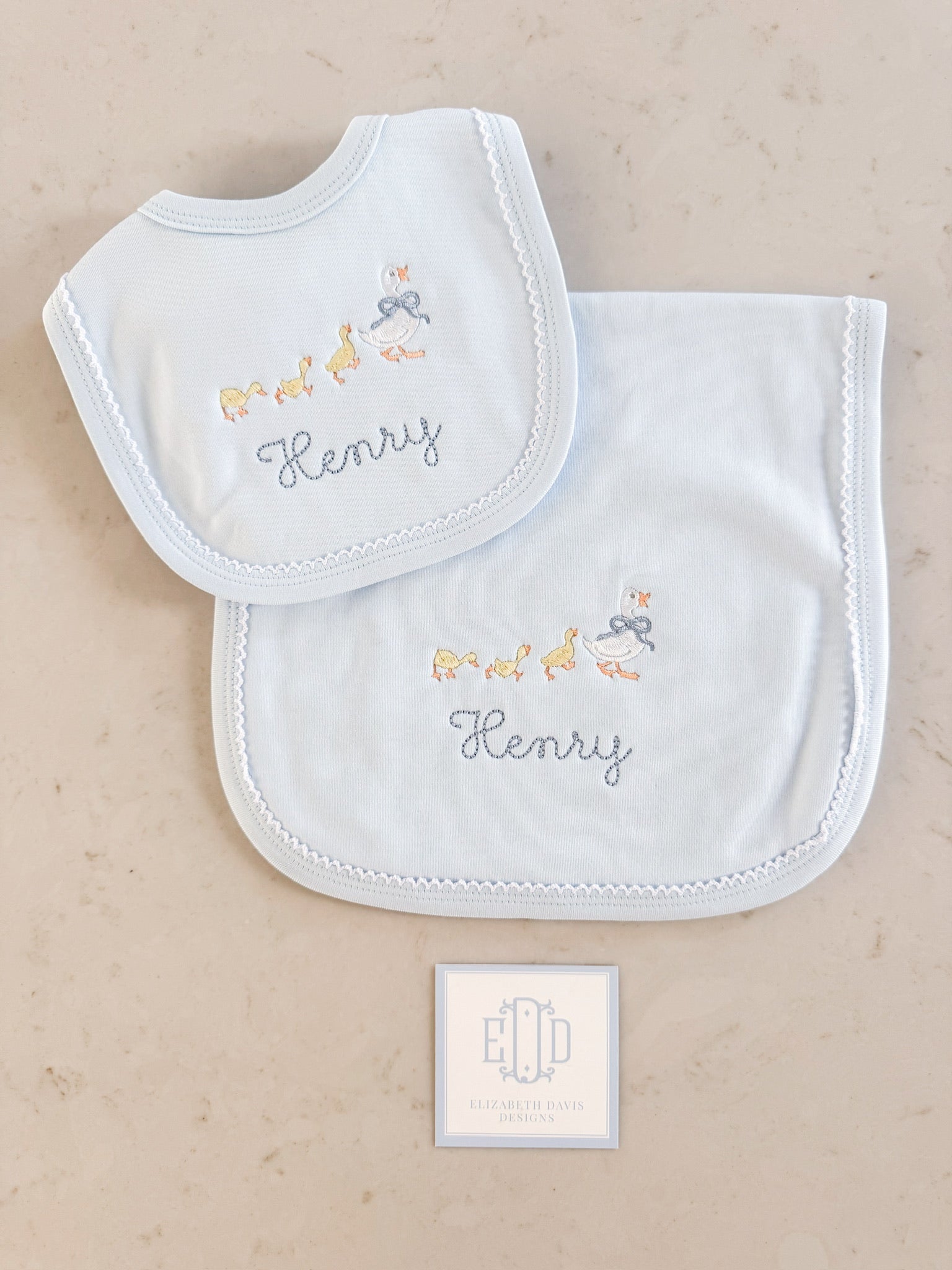 Picot Trim Bib + Burp Sets – Elizabeth Davis Designs